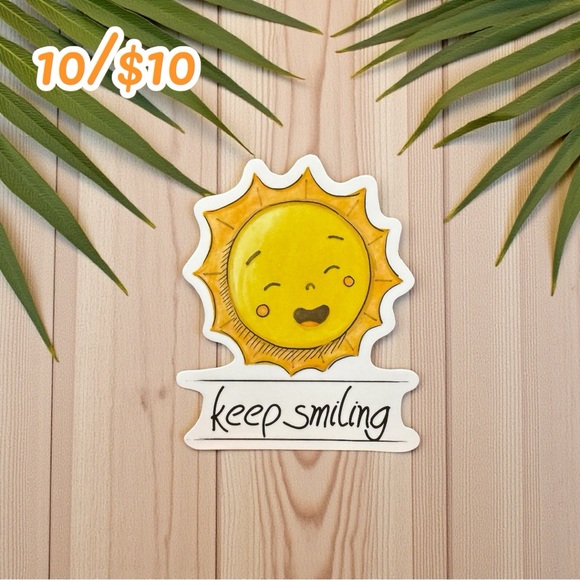 Design | Keep Smiling Vinyl Sticker Cute Yellow Sunshine Face With Text ...